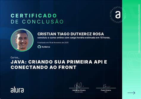 Cristian Tiago Dutkercz Rosa Curso Java Criando Sua Primeira Api E Cristian Dutkercz Rosa