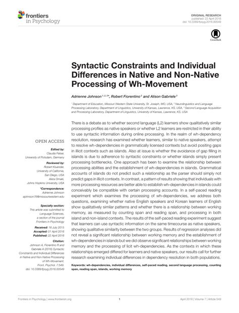 Pdf Syntactic Constraints And Individual Differences In Native And