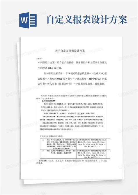 自定义报表设计方案word模板下载 编号lpzkwxxp 熊猫办公