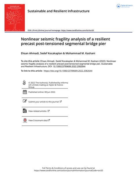 Pdf Nonlinear Seismic Fragility Analysis Of A Resilient Precast Post Tensioned Segmental