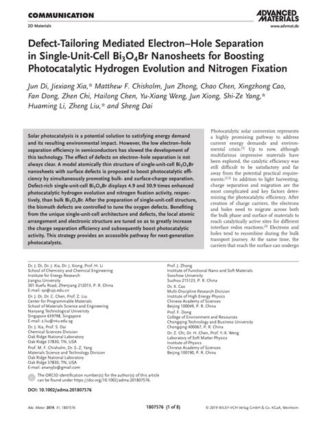 Defecttailoring Mediated Electronhole Separation In Singleunitcell