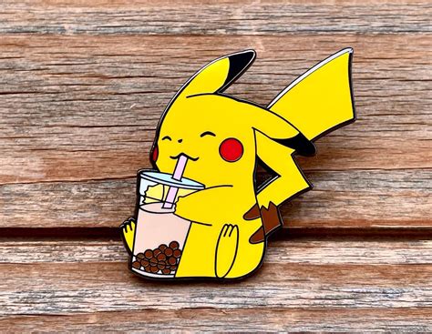 Pikachu Drinking Boba Milk Tea Matcha Taro Pokemon Hard Enamel Pin Etsy Pokemon Sketch Cute