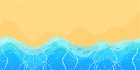Summer Beach With Sand And Waves Top View In Cartoon Style Background