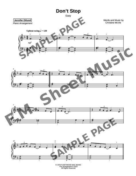 Dont Stop Easy Piano By Fleetwood Mac Fm Sheet Music Pop
