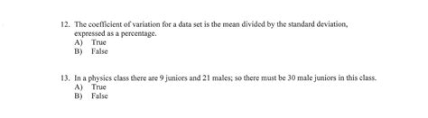 solved 12 the coefficient of variation for a data set is