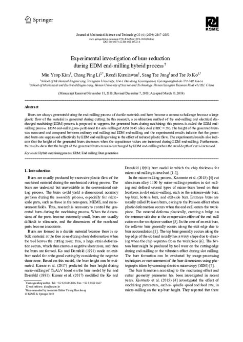 Pdf Experimental Investigation Of Burr Reduction During Edm End Milling Hybrid Process
