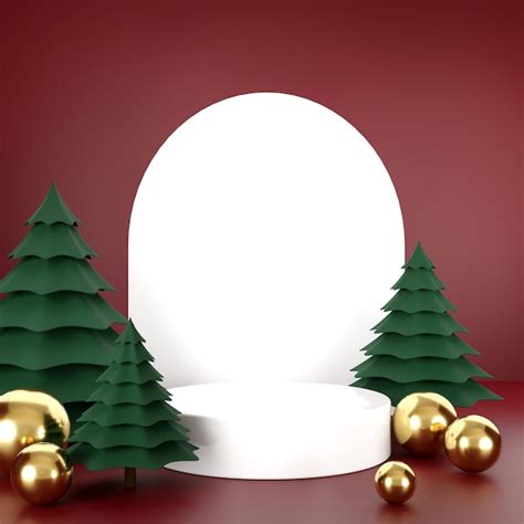 Premium Photo 3d Rendering Christmas Ball And Christmas Tree On Red