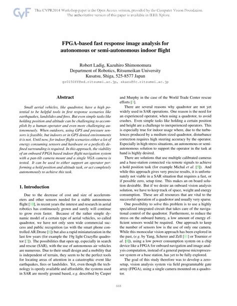 Pdf Fpga Based Fast Response Image Analysis For Autonomous Or