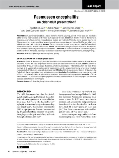 Pdf Rasmussen Encephalitis An Older Adult Presentation