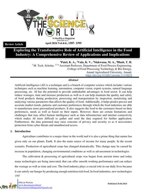 Pdf Exploring The Transformative Role Of Artificial Intelligence In The Food Industry A