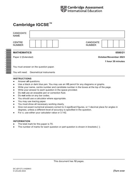 cambridge igcse mathematics 0580 21 pdf