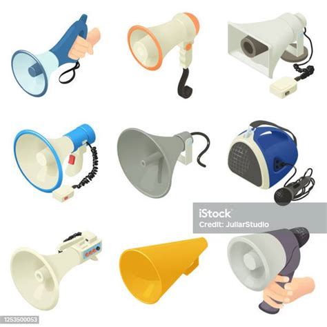 메가폰 라우드 스피커 아이콘 세트 아이소메트릭 스타일 0명에 대한 스톡 벡터 아트 및 기타 이미지 0명 3차원 형태 기민 Istock