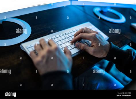Male Hacker Stealing Data From Computer Stock Photo Alamy