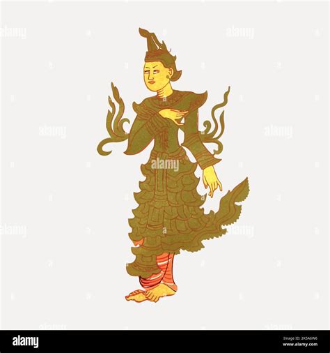Vintage Myanmar Character Religious Illustration Vector Stock Vector