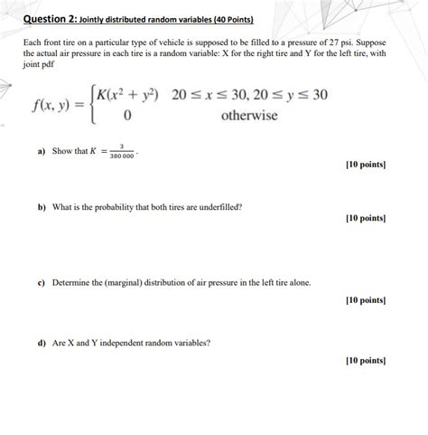 Solved Question 2 Jointly Distributed Random Variables 40 Chegg