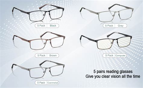Eyecedar 5 Pack Reading Glasses Men Metal Frame Rectangle Style