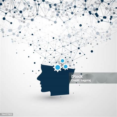 Konsep Machine Learning Kecerdasan Buatan Dan Desain Jaringan Dengan Kepala Manusia Ilustrasi