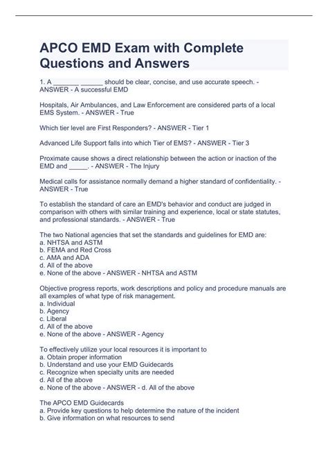 APCO EMD Exam With Complete Questions And Answers APCO Stuvia US