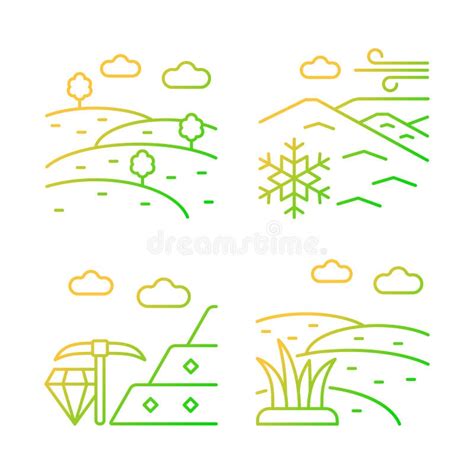 Land Diversity Gradient Linear Vector Icons Set Stock Vector