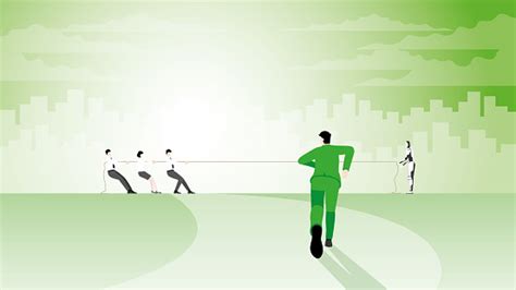 사업가의 뒷모습은 목표를 달성하기 위해 달려갑니다 팀이 줄다리기에서 밧줄을 당기는 것을 돕기 위해 사이보그와의 비즈니스 경쟁 인간 대 Ai 기술 경력 경쟁 직장 개념에서