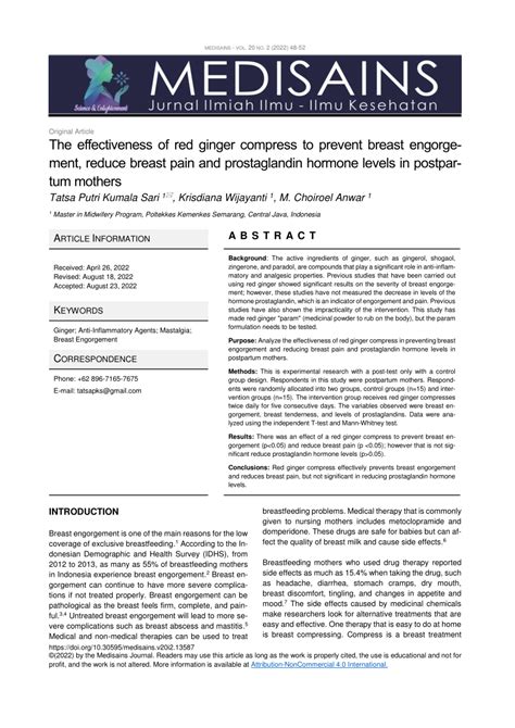 PDF The Effectiveness Of Red Ginger Compress To Prevent Breast