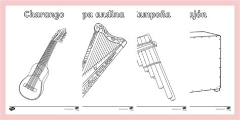 Hojas para colorear Instrumentos musicales peruanos Guía de trabajo