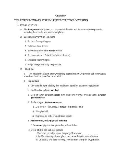 BI 362 Chpt 8 Notes Useful Guides Chapter 8 THE INTEGUMENTARY