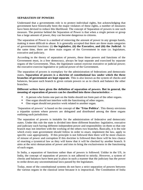Separation Of Powers Pdf Separation Of Powers Judiciaries