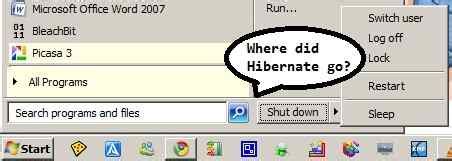 Get Hibernate Back Windows 7 Start Menu Shutdown Options