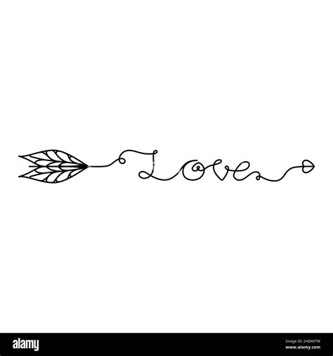 Continuous One Line Lettering Love In The Form Of An Arrow Vector