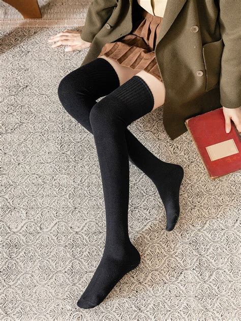 Solid Over The Knee Socks Shein Usa In 2024 Over The Knee Socks