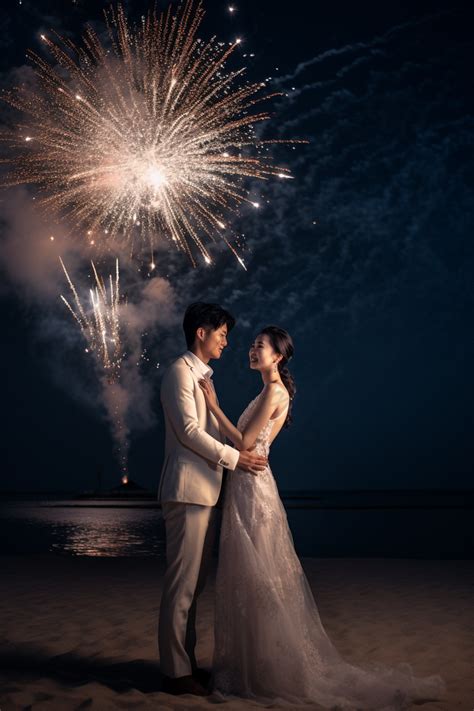 夜晚的沙滩婚礼摄影图数字艺术图片 包图网