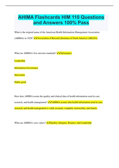 Ahima Flashcards Him 110 Questions And Answers 100 Pass Ahima