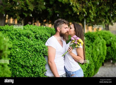 Man Bearded Hipster Hugs Gorgeous Girlfriend Couple Love Romantic Date