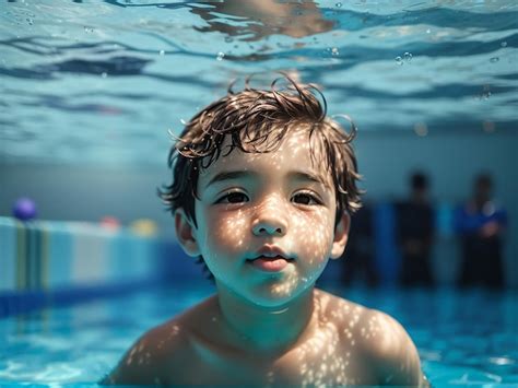 Niño Nadando Bajo El Agua En La Piscina Agua De Mar Azul Niño Niño