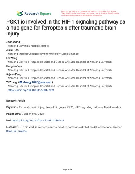Pdf Pgk1 Is Involved In The Hif 1 Signaling Pathway As A Hub Gene For