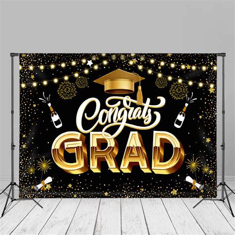 Spark Gold Black Congrats Grad Backdrop For Photo Aperturee