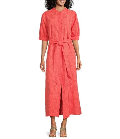 Bryn Walker Augustina Floral Cotton Jacquard Banded Collar Elbow Sleeve