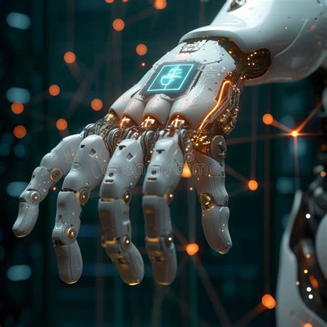 Ai Humanoid Hand With Microchip Hologram And Logo 3d Rendering Stock