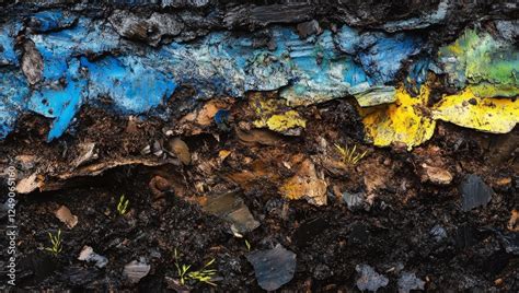 Urban Soil Cross Section Showing Paint Layers Vegetation And Decay