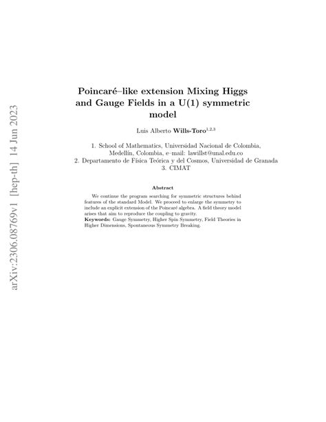 Pdf Poincare Like Extension Mixing Higgs And Gauge Fields In A U1