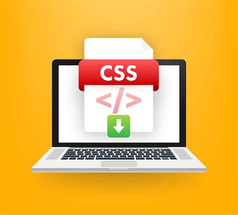 노트북 화면의 Css 버튼 다운로드 문서 개념 다운로드 프리미엄 벡터