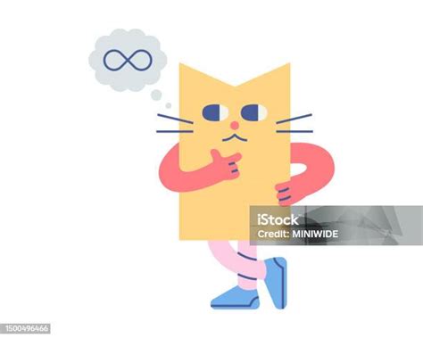 귀여운 모양의 캐릭터 고양이 모양의 인물이 한 손은 허리에 다른 한 손은 턱에 대고 고민하고 있습니다 걱정하는에 대한 스톡 벡터