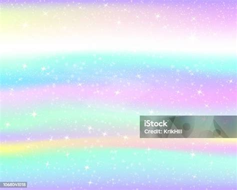 유니콘 무지개 배경입니다 파스텔 컬러에 홀로그램 하늘입니다 밝은 인 어 공주 색상에서 패턴입니다 벡터 일러스트입니다 배경 주제에 대한 스톡 벡터 아트 및 기타 이미지