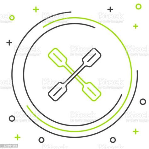 在白色背景上隔離的線式槳形圖示槳船槳五顏六色的輪廓概念向量向量圖形及更多兩件物體圖片 兩件物體 刀刃 划皮艇 Istock