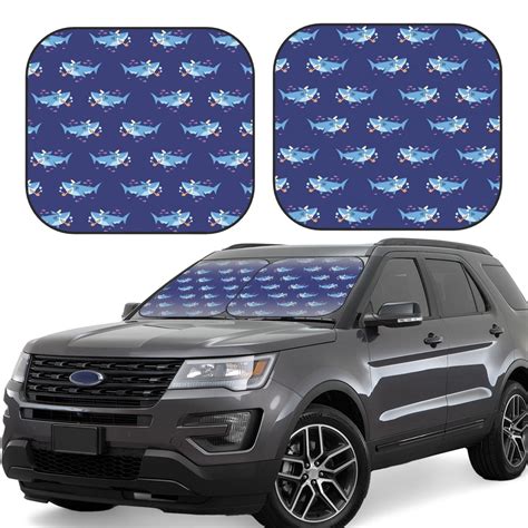 Windshield Sun Shade Funny Cartoon Cute Shark Blue Foldable Car Sun Shade Windshield For Front