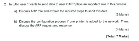 Solved 2 In Lan User 1 Wants To Send Data To User 2 Arp