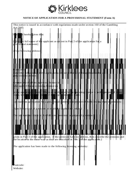 Notice Of Application For A Provisional Statement A Doc Template