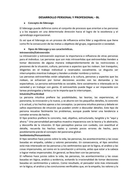 Desarrollo Personal Y Profesional Tarea4 Pdf Liderazgo Intuición