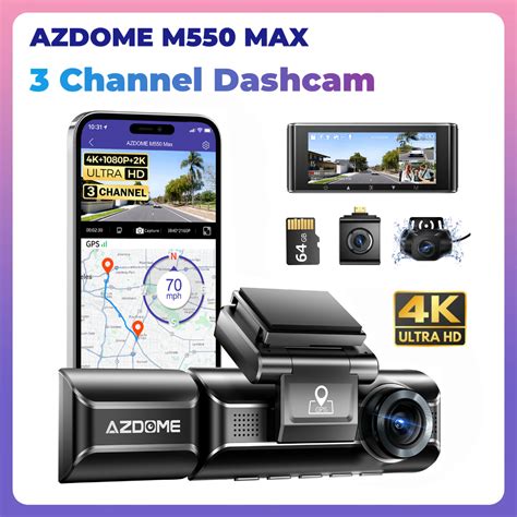 Dash Cam 4k De 3 Canais Azdome M550 Max Frontal E Traseira Interna Com Tela Ips De 319 Wifi